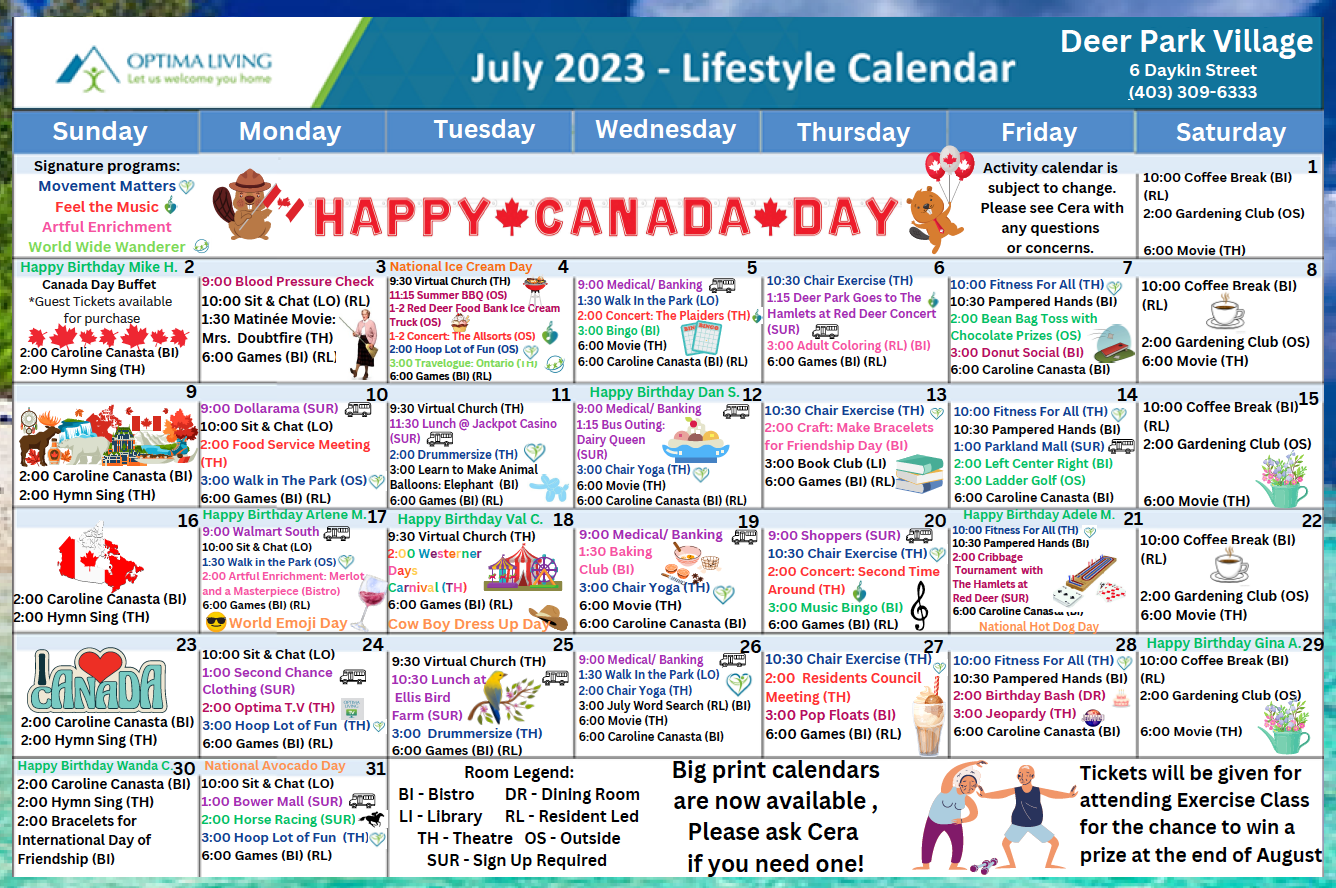 Residence Events | Seniors Community Calendar Red Deer, AB