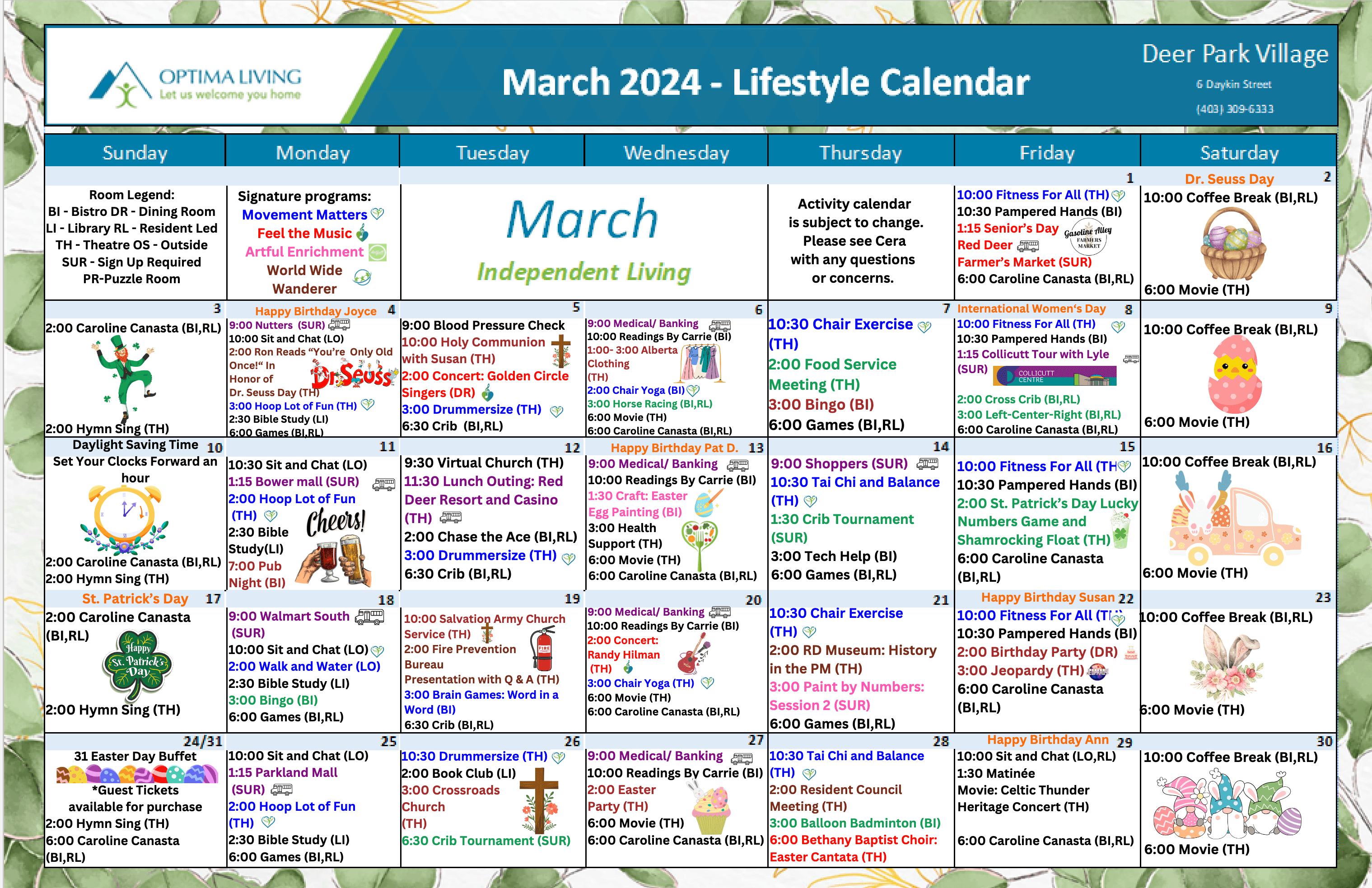 Residence Events | Seniors Community Calendar Red Deer, AB